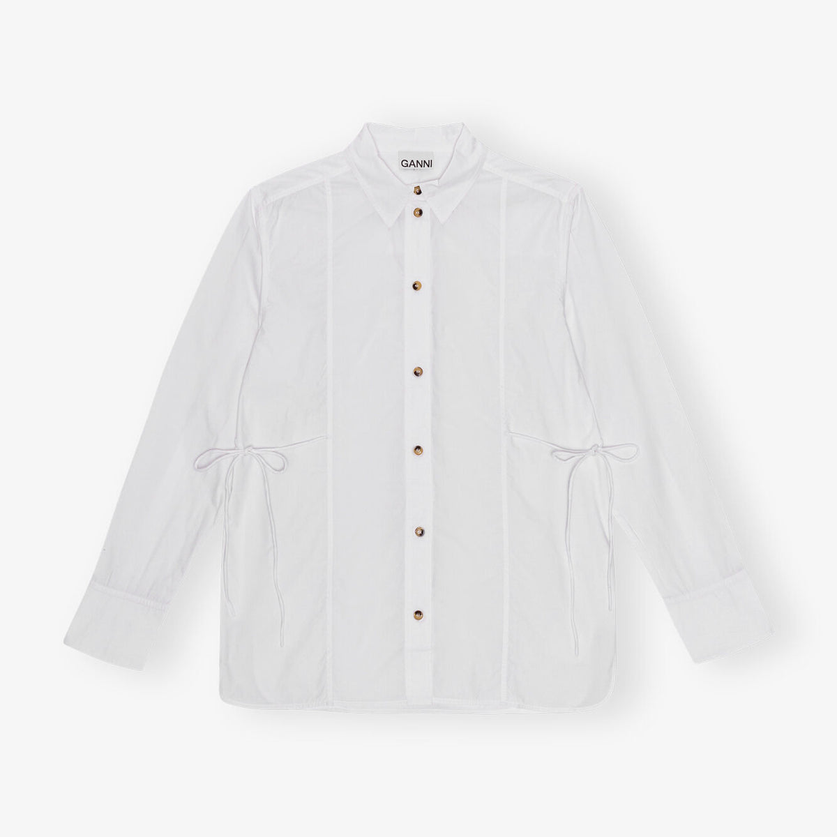 Cotton Poplin Oversized Tie String Shirt in Bright White - Ganni ...