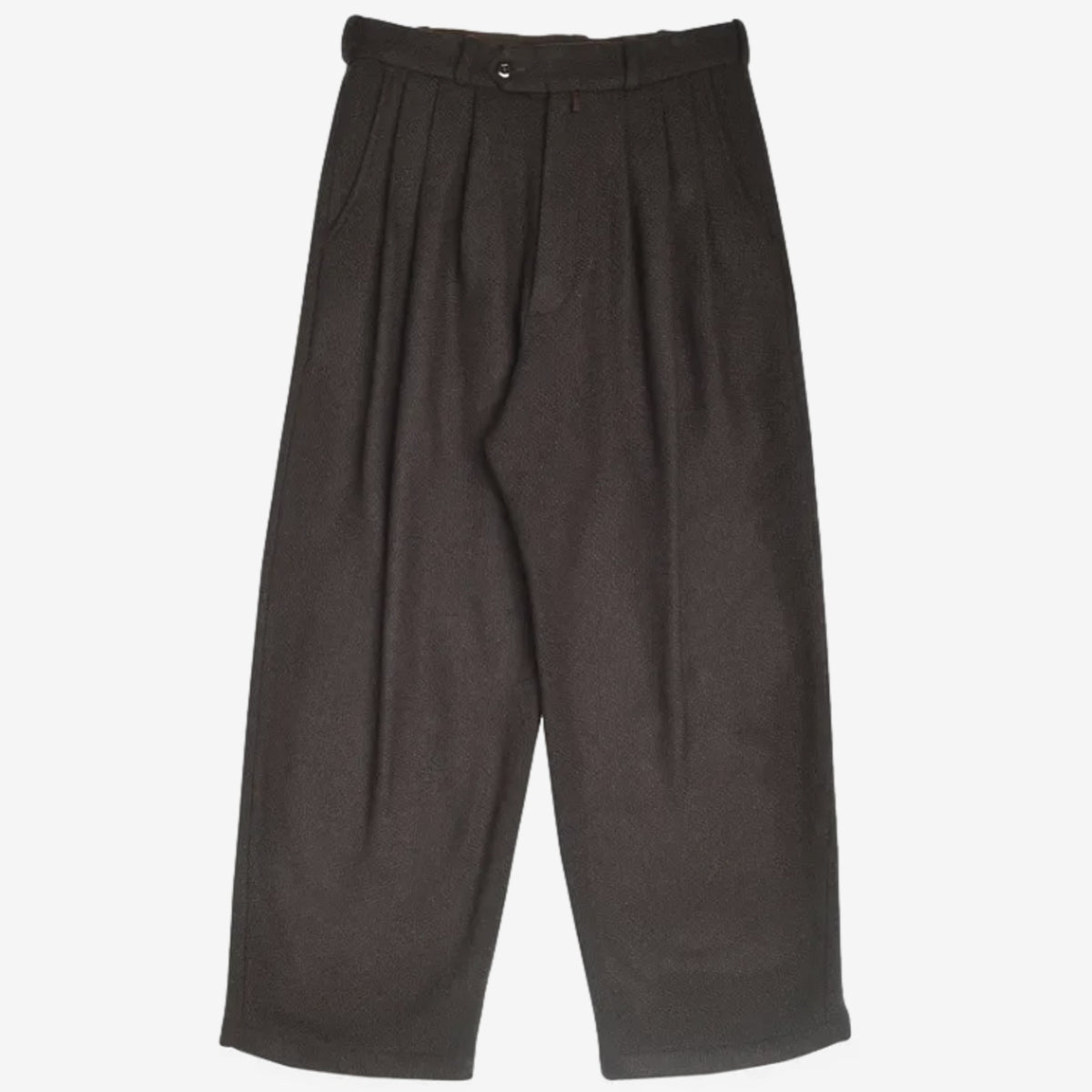 Triple Tuck Wide Pants in Wool Flannel Vicente Brown - Monitaly | Afura ...
