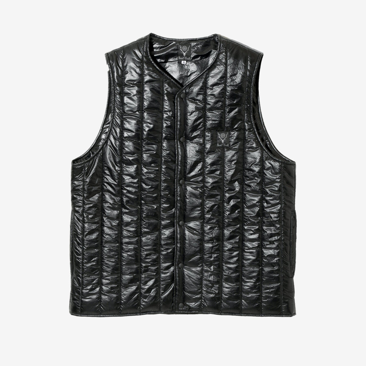 Quilted Crew Neck Vest in Nylon Ripstop Black - South2West8 | Afura Store