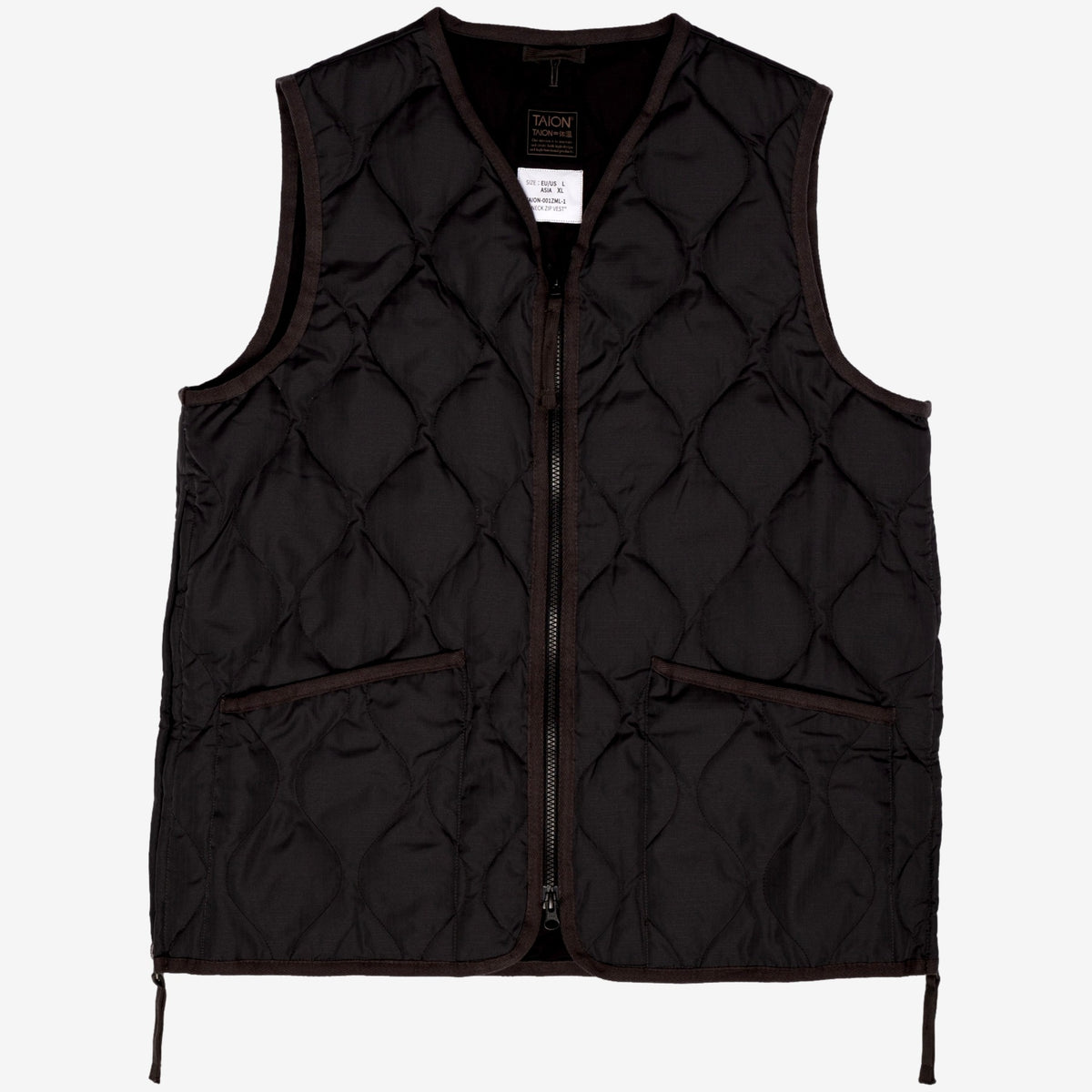 Military Zip V Neck Down Vest in Charcoal - Taion | Afura Store