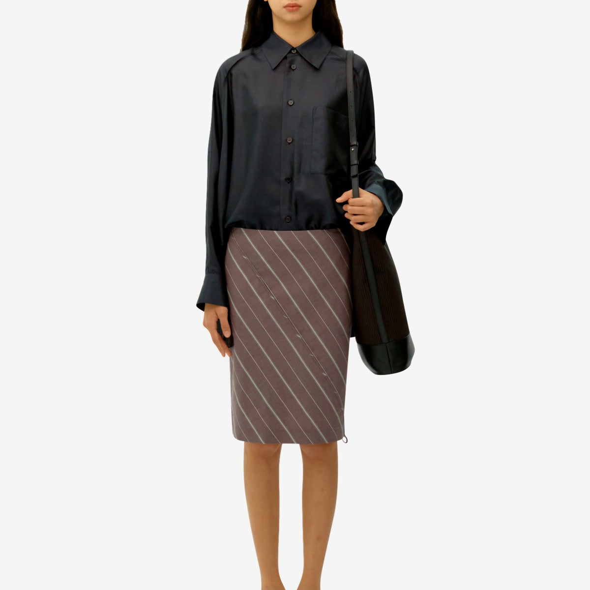 Oversized Pongee Silk Shirt in Dark Navy - Umber PostPast | Afura Store